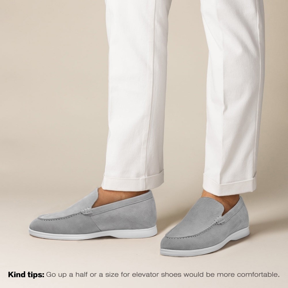Elevator Shoes For Men - Gray Suede Apron Toe Loafer - Men Taller Shoes ...