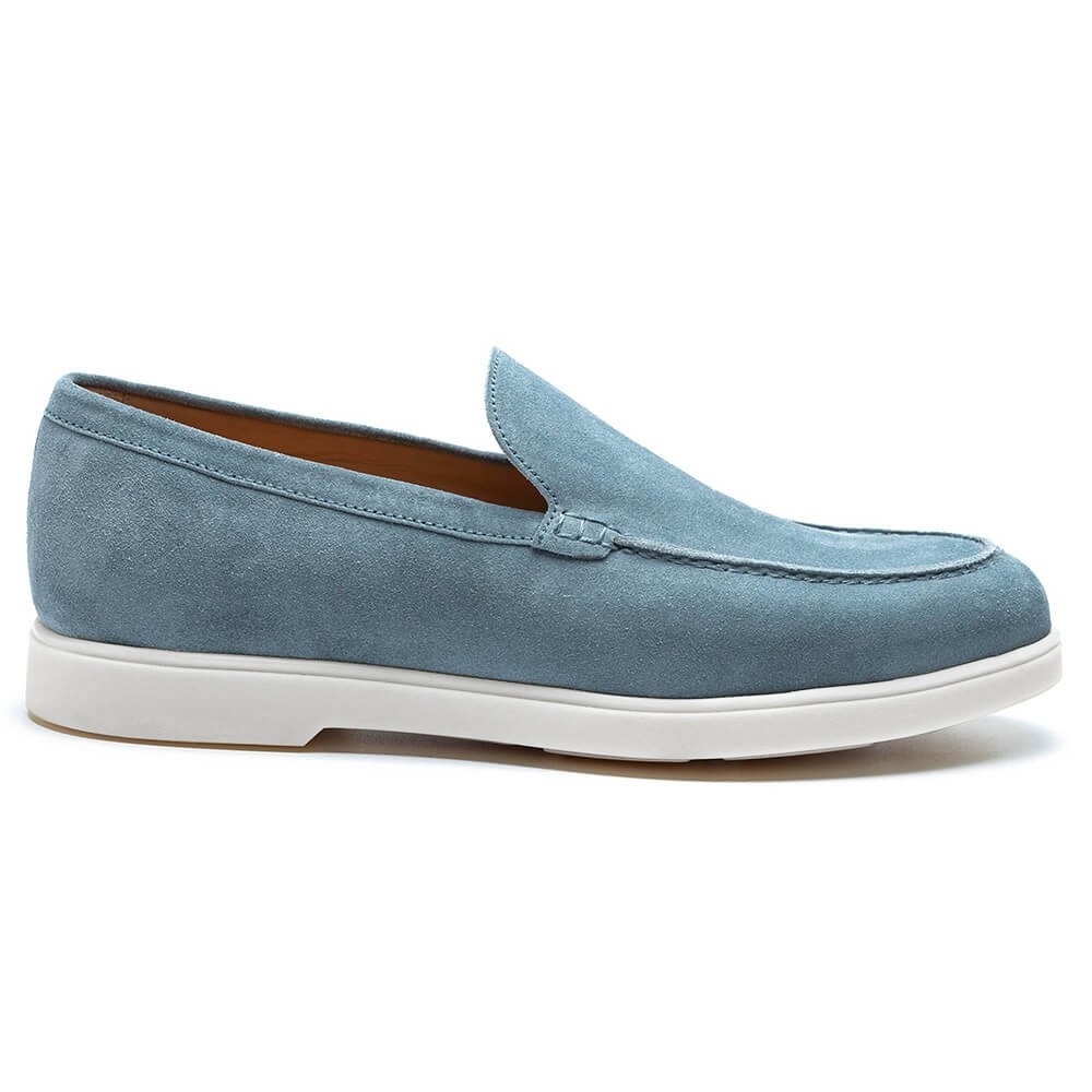 Elevator Shoes For Men - Light Blue Suede Apron Toe Loafer Shoes ...