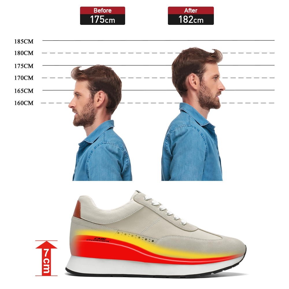 Casual Elevator Shoes - Off-White Suede Men's Shoes 2.76 Inches