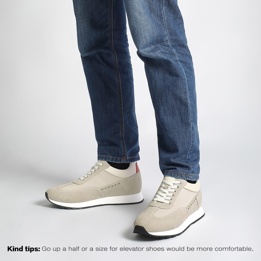 Casual Elevator Shoes - Off-White Suede Men's Shoes 2.76 Inches