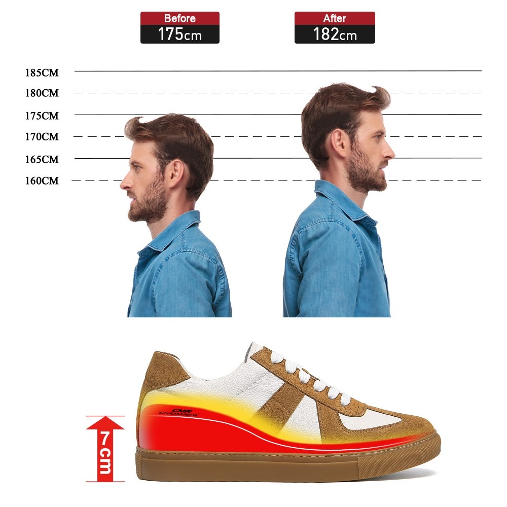 Men's Height Increasing Shoes - Brown Suede Casual Elevator Sneakers ...
